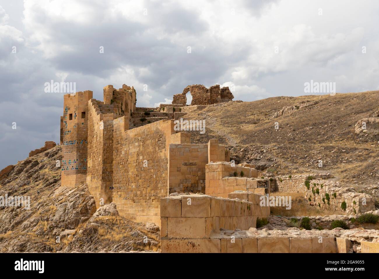 The interior of the historical Bayburt Castle and the city view Stock ...