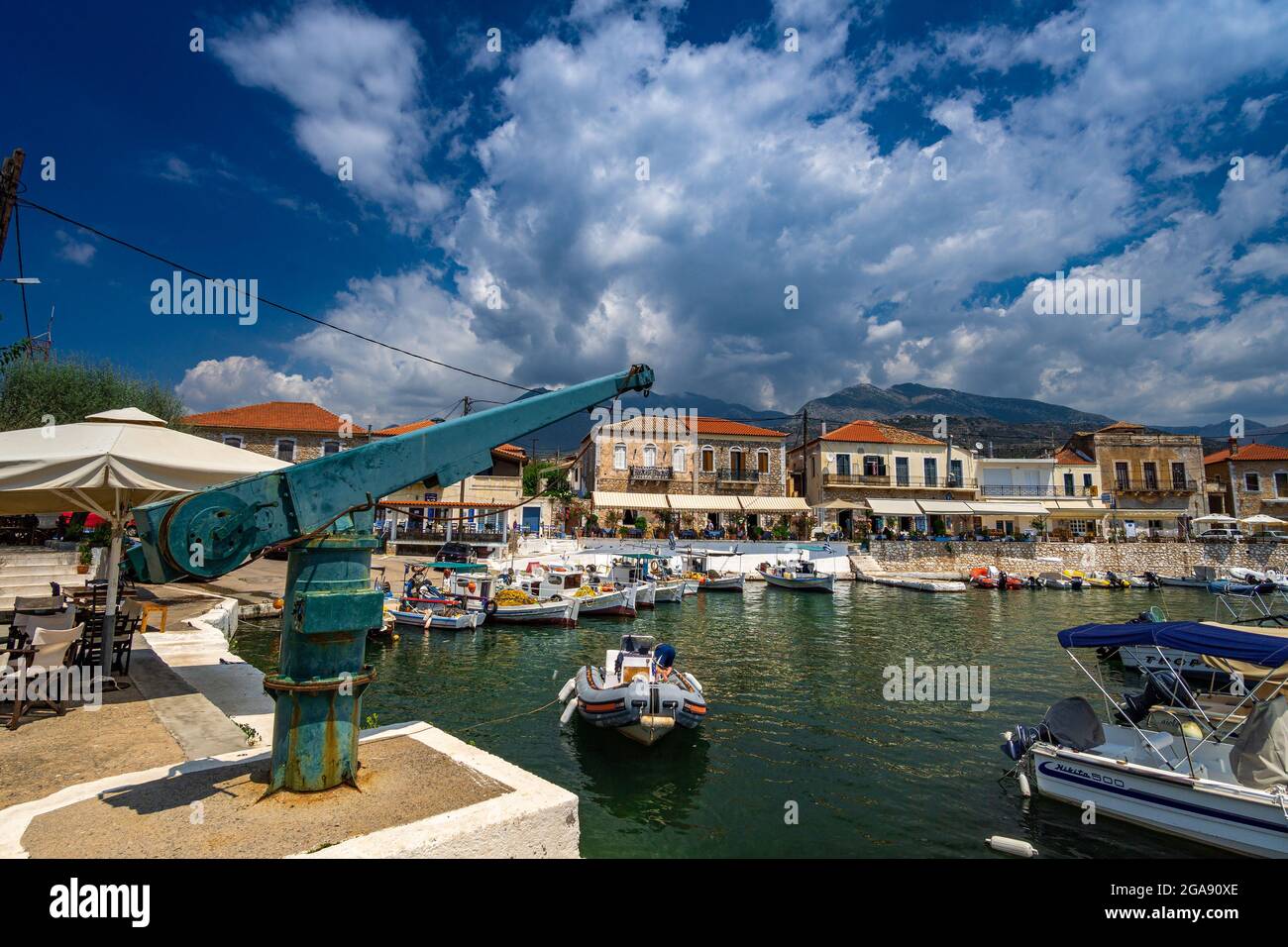 The picturesque seaside village of Agios Nikolaos in Mani, Messinia ...