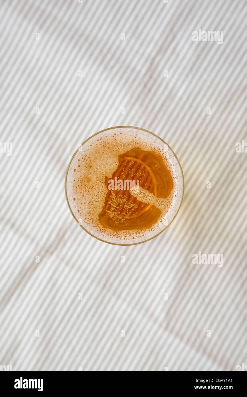 Cold Beer in a Glass, top view. Overhead, from above, flat lay Stock ...