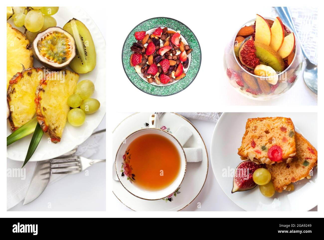 Collage of various meals and ingredients for an healthy breakfast Stock ...
