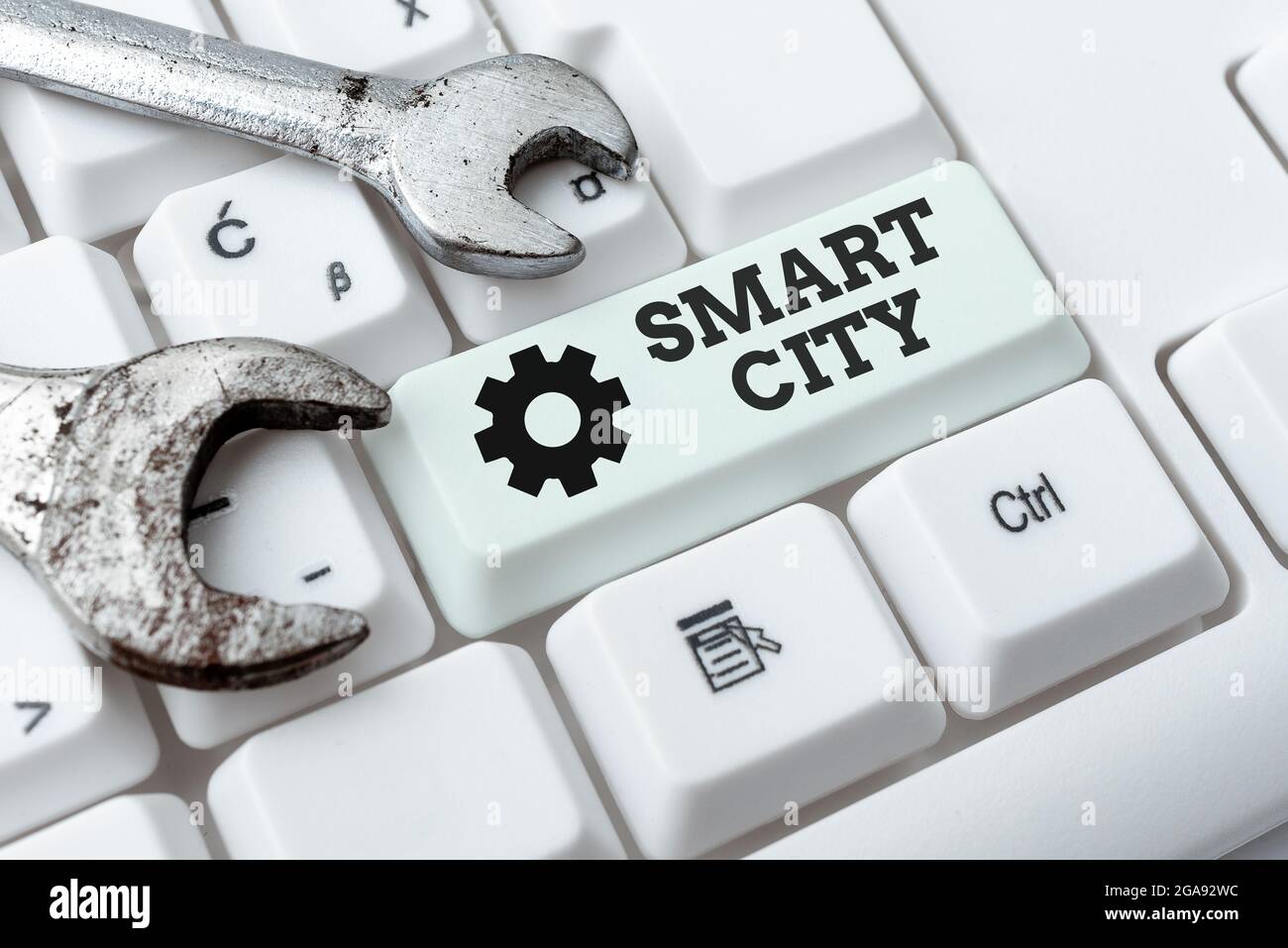 Hand writing sign Smart City. Business overview an urban area that uses ...