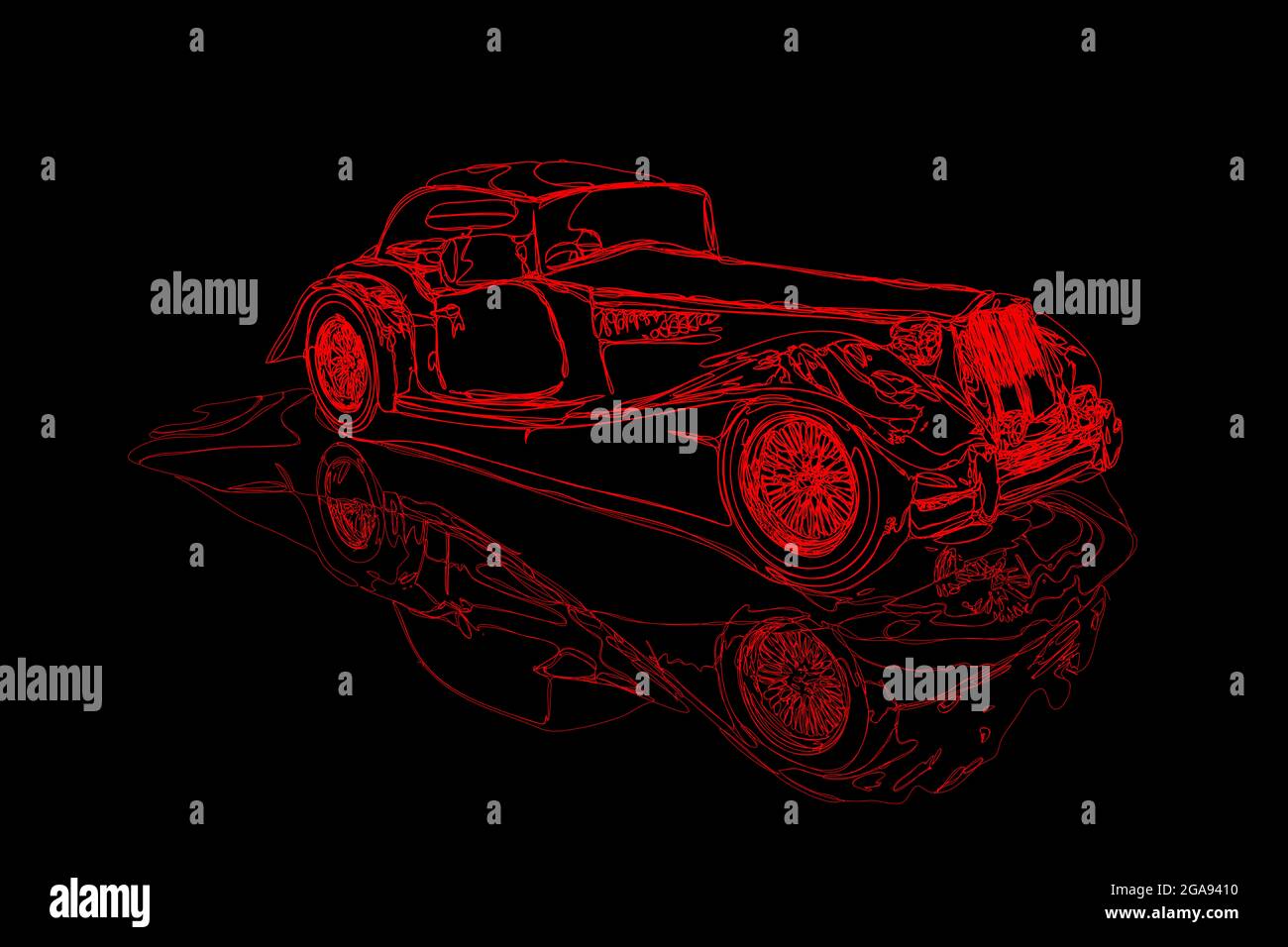 Sketch illustration of a vintage convertible retro car, similar to a ...