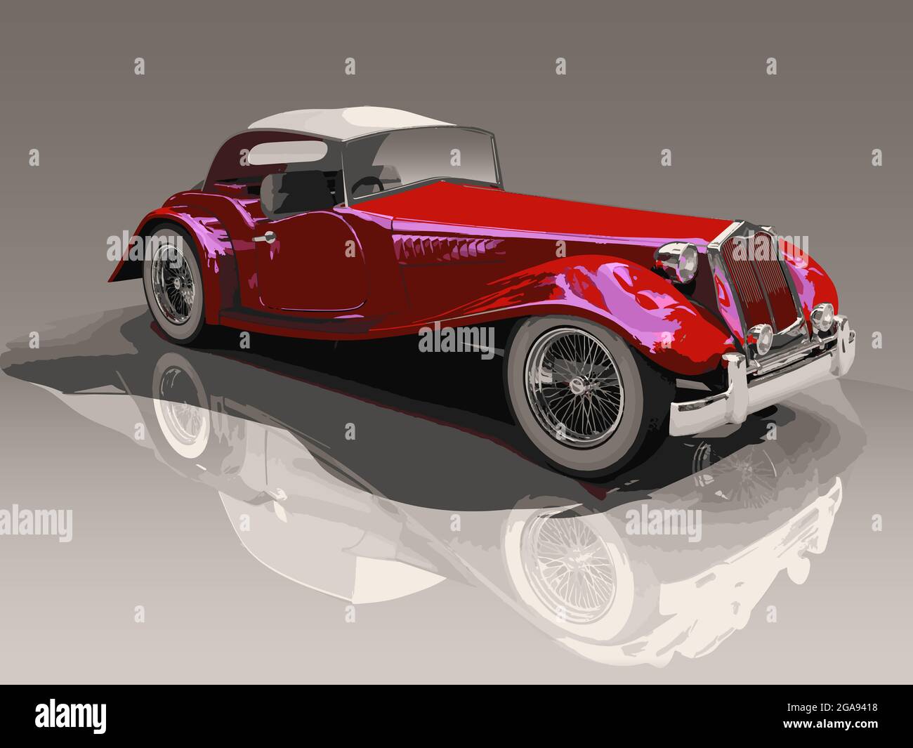 Detailed 3D graphic illustration of a vintage convertible red car on a ...