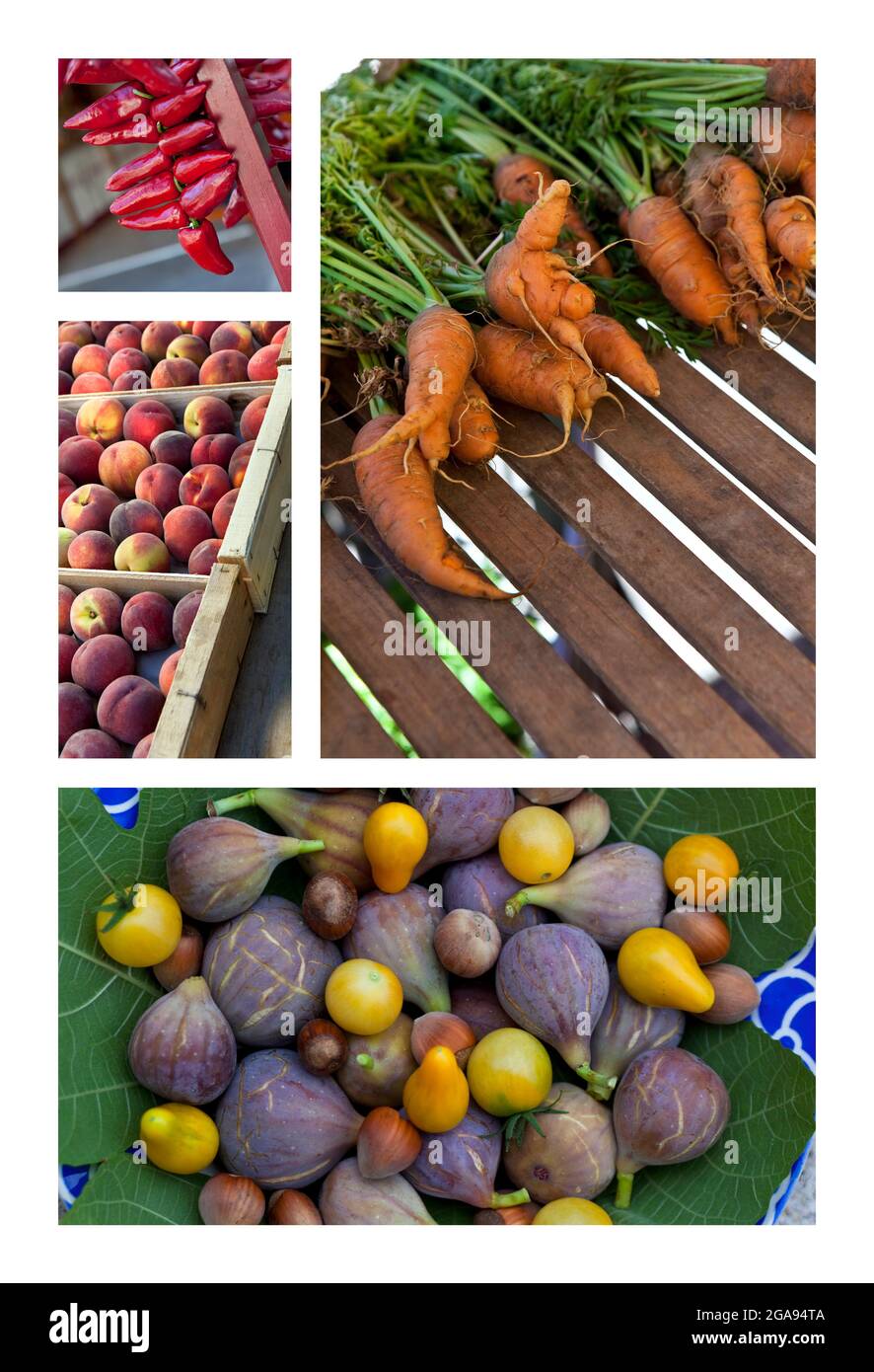 Collage of fruits and vegetable on market stalls Stock Photo - Alamy