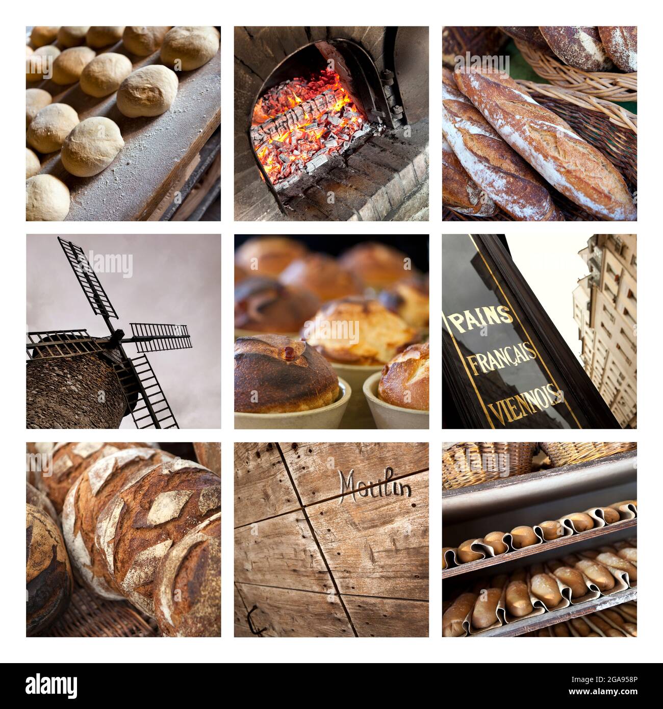 Collage of various breads and bread making Stock Photo - Alamy