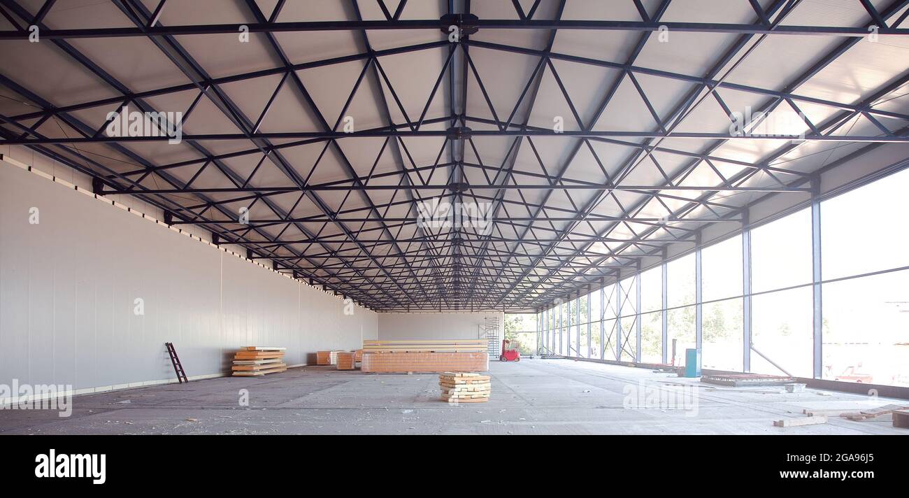 Iron Construction frame of industrial storage building under ...