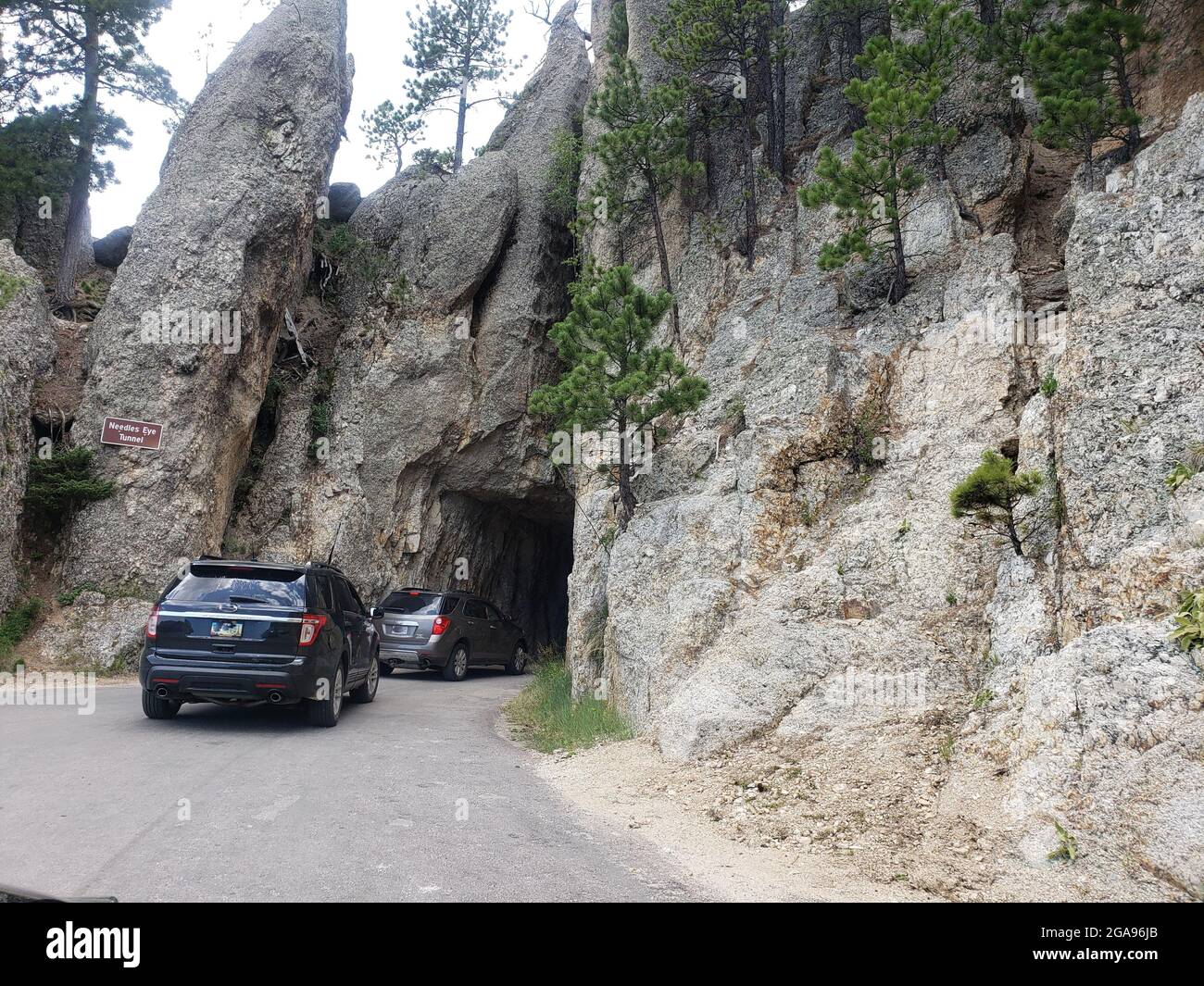 Needles Eye Tunnel, Needles Highway in Summer, South Dakota Stock Photo ...