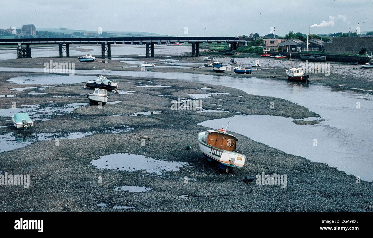 Boats on moorings in Shoreham Harbour, 1976 Stock Photo - Alamy