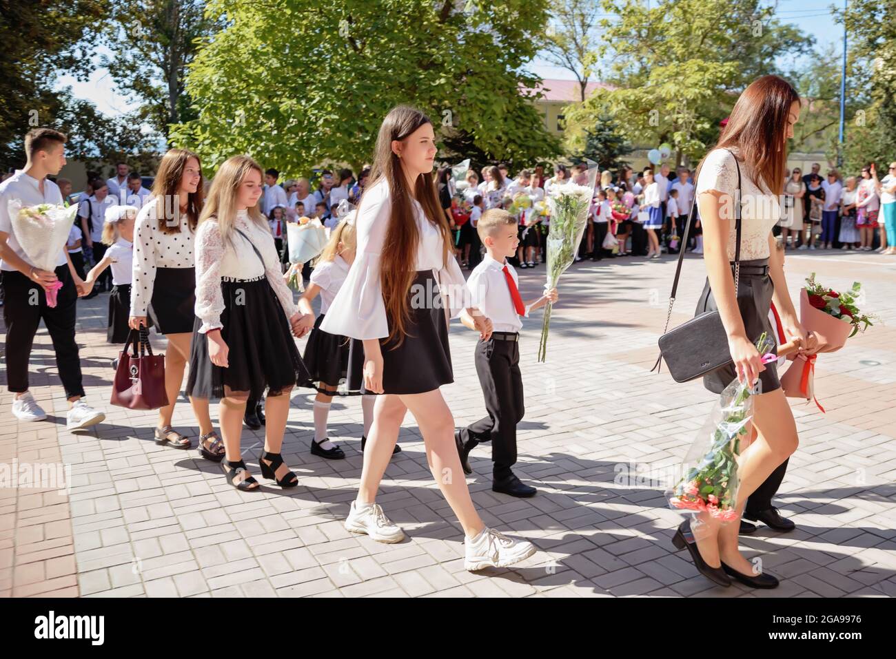 Kerch Russia - September 1, 2020 - children go to school, first bell ...