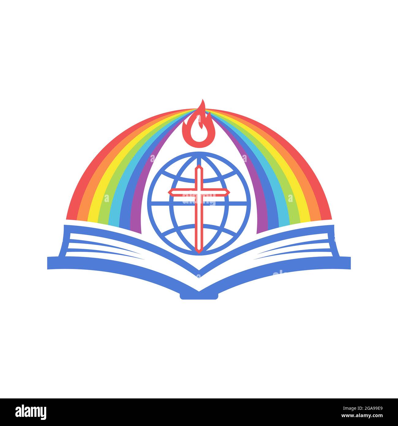 Biblical illustration. An open bible and a rainbow of the covenant ...