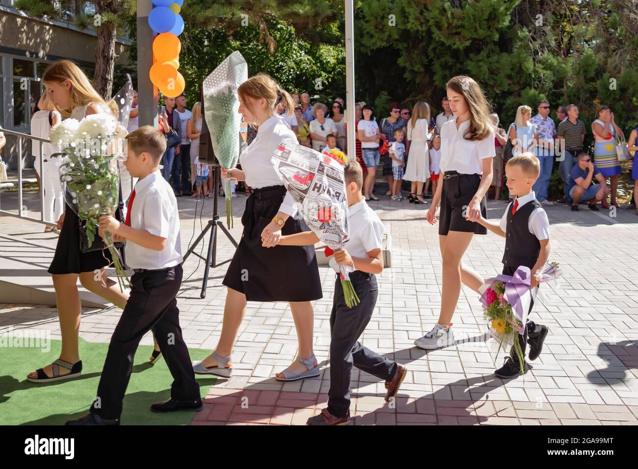 Kerch Russia - September 1, 2020 - children go to school, first bell ...