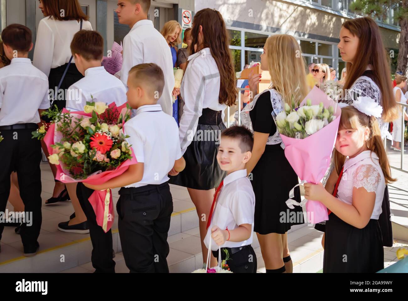 Kerch Russia - September 1, 2020 - children go to school, first bell ...