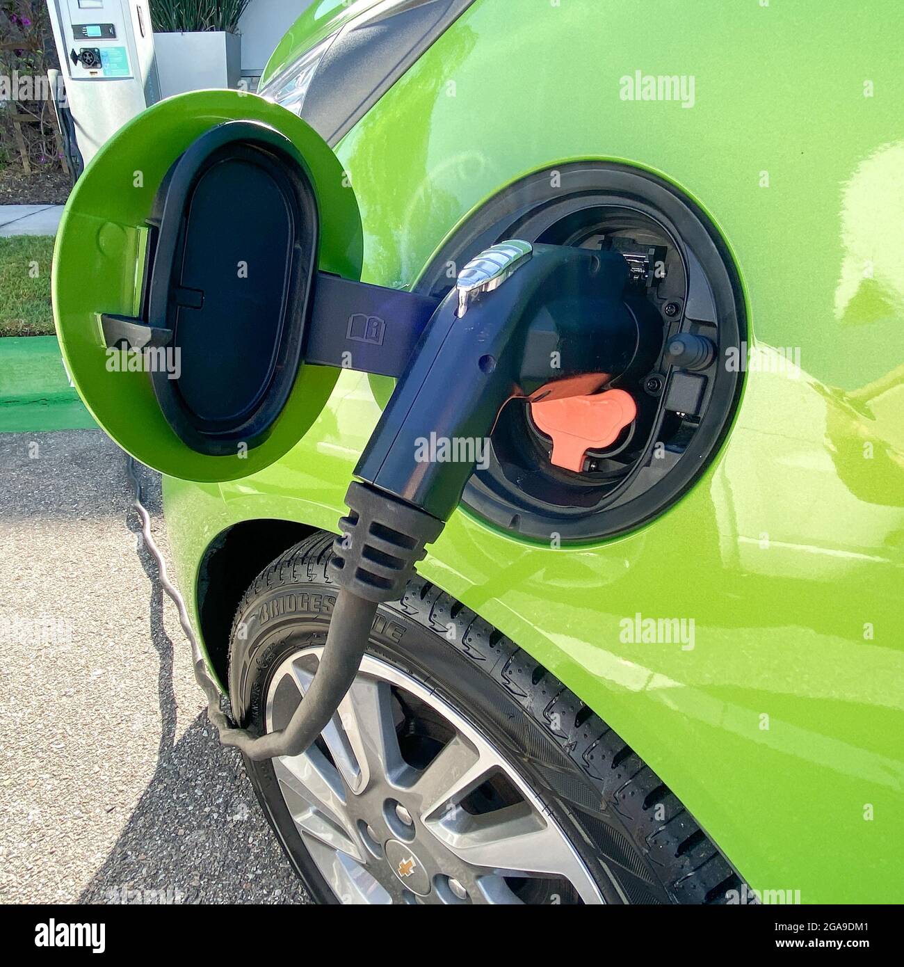 Orlando, FL USA -December 5, 2019: A lime green electric vehicle ...