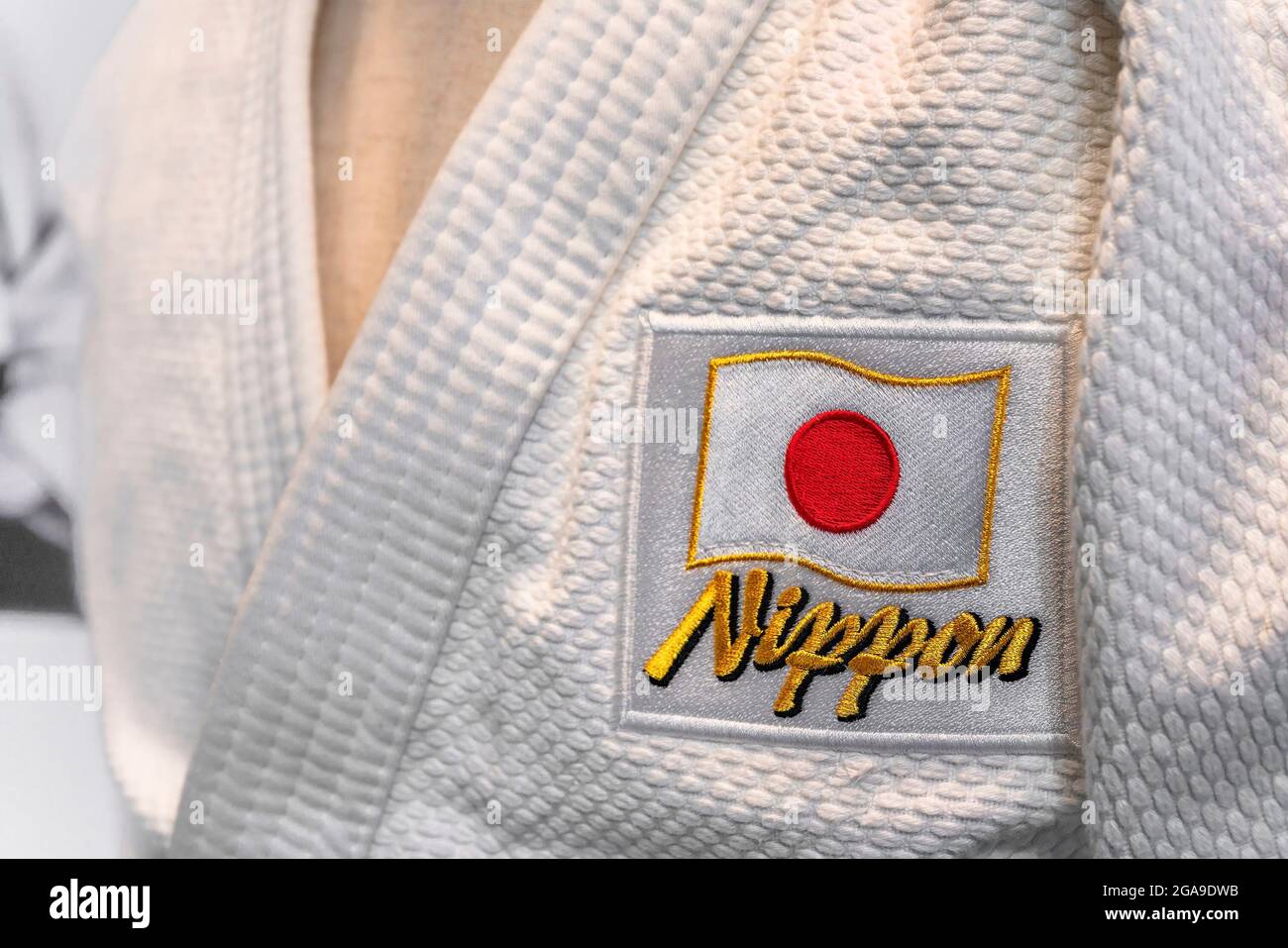 tokyo, japan - july 25 2021: Closeup on a Japanese keikogi or dogi ...