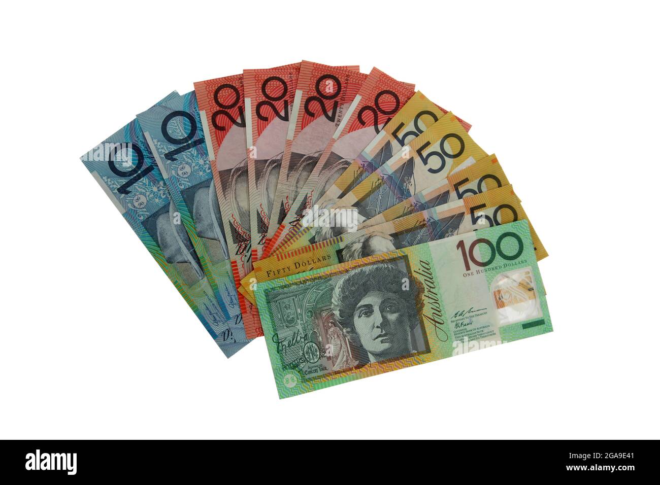 Various Australian notes isolated on white Stock Photo - Alamy