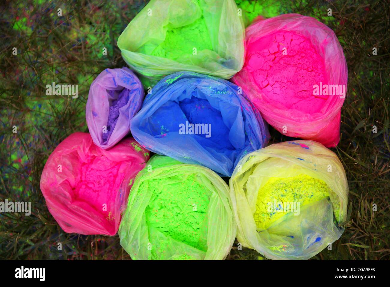 Bags with Indian dyes on Holi color festival Stock Photo - Alamy