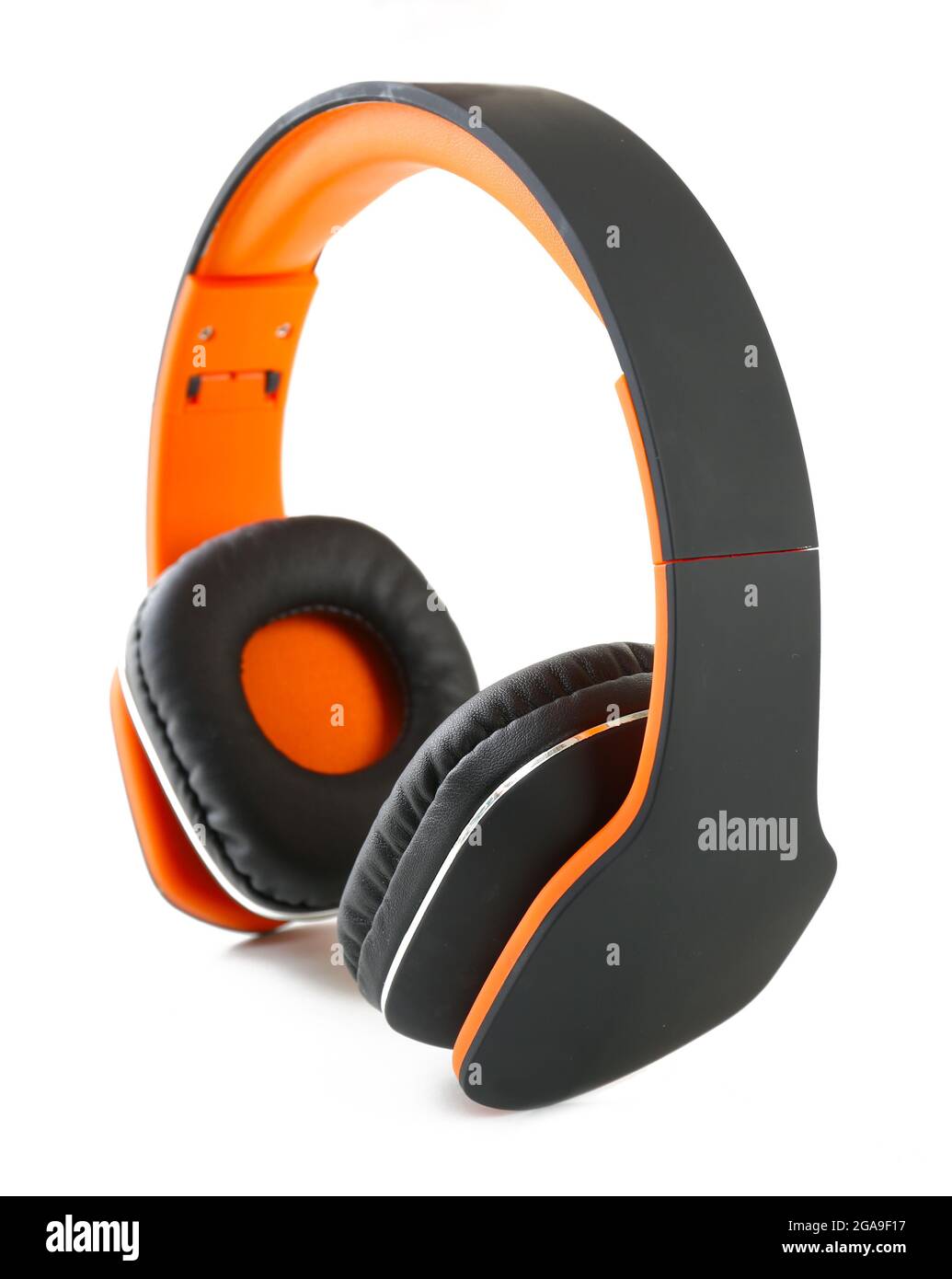 Orange headphones isolated on white Stock Photo - Alamy