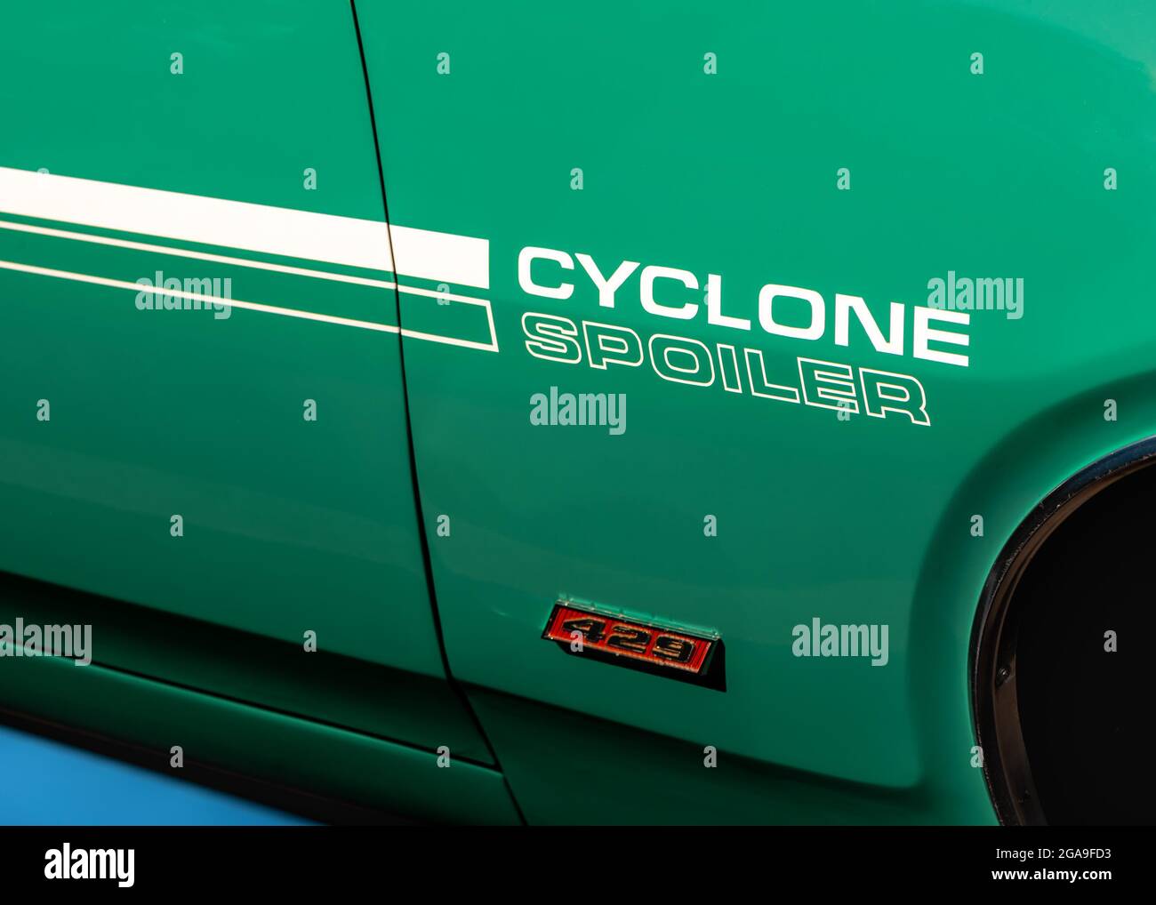 PLYMOUTH, MI/USA - JULY 26, 2021: Close-up of a 1970 Mercury Cyclone ...