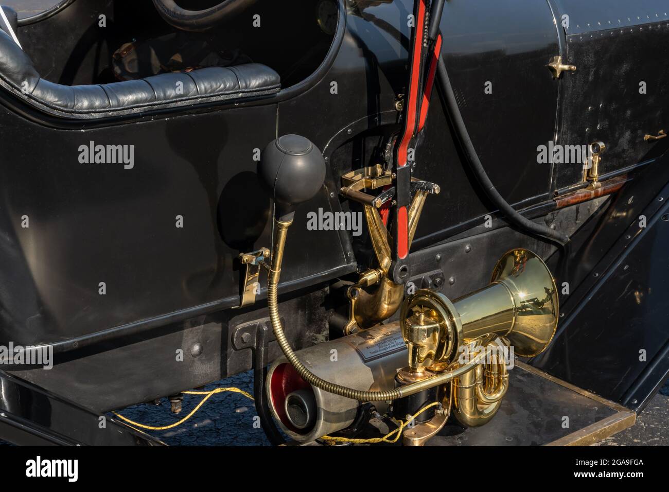PLYMOUTH, MI/USA - JULY 26, 2021: Close-up of a 1913 Simplex squeeze ...