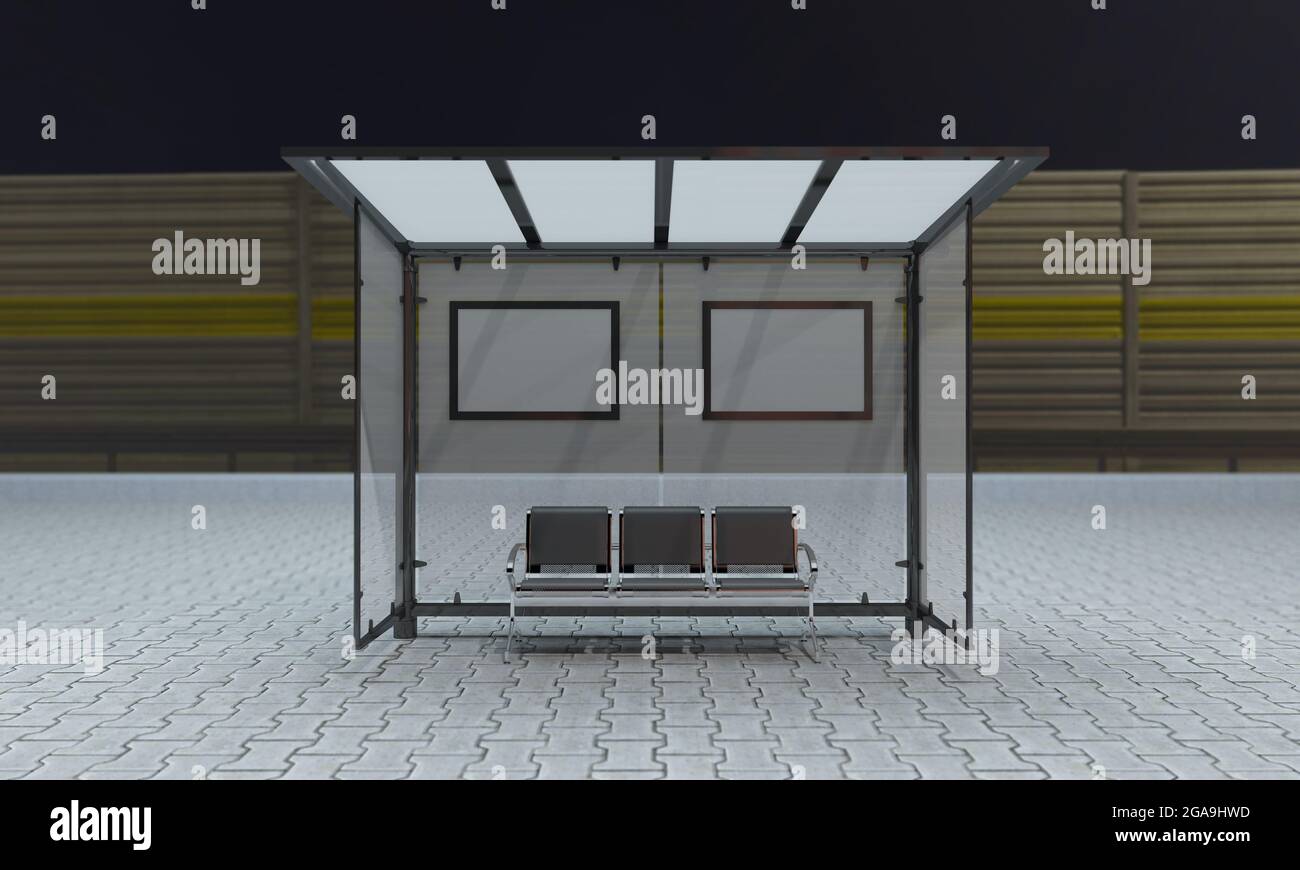 3D rendering of an empty bus station Stock Photo - Alamy