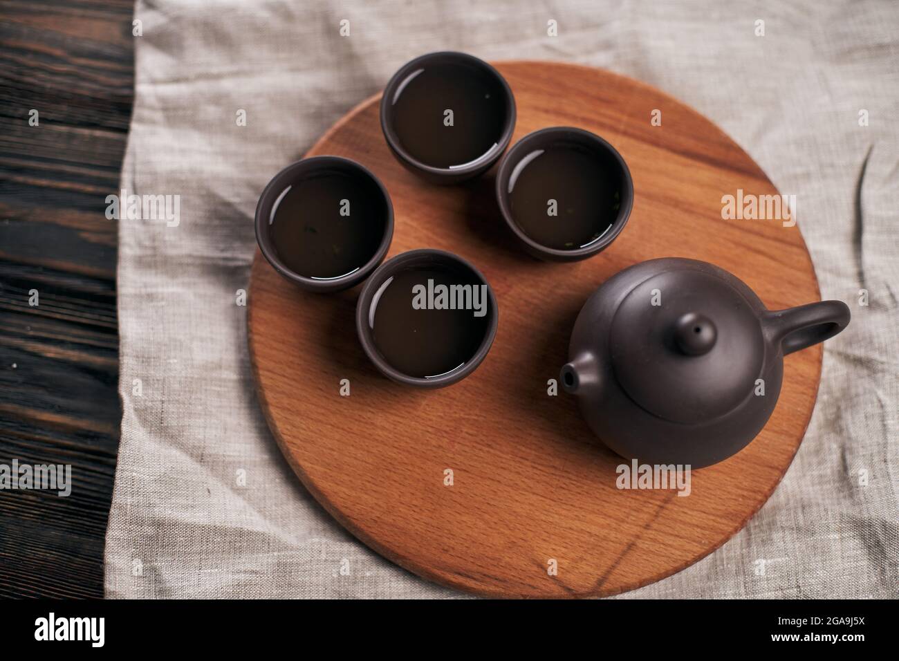 asian tea set on a wooden board. tea traditions Stock Photo - Alamy
