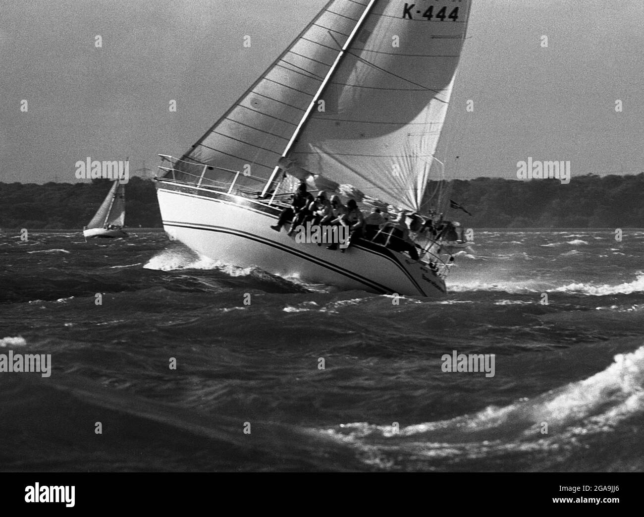 Wind sail rough sailing yacht Black and White Stock Photos & Images - Alamy