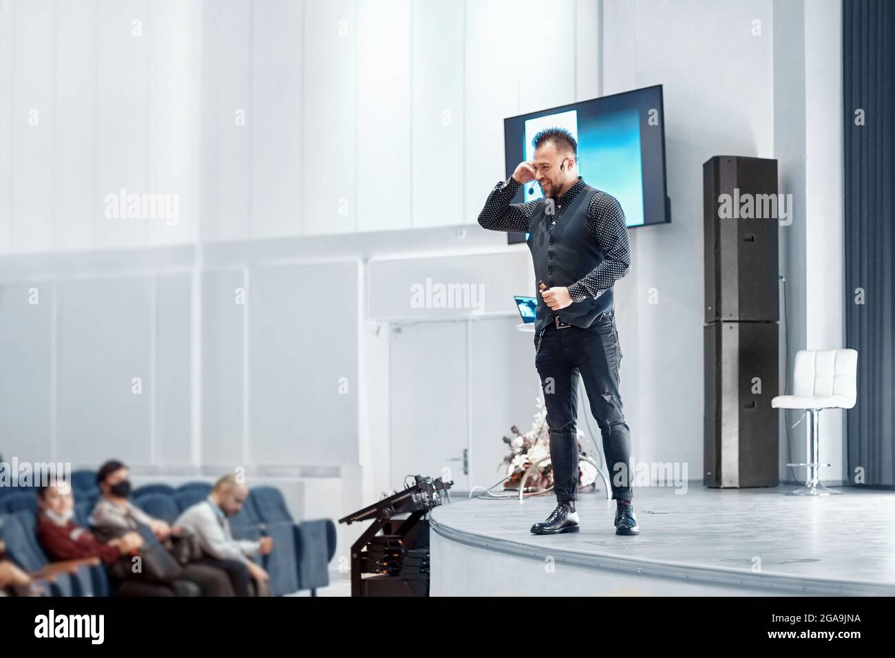 Speaker giving a talk in conference hall at business event Stock Photo ...