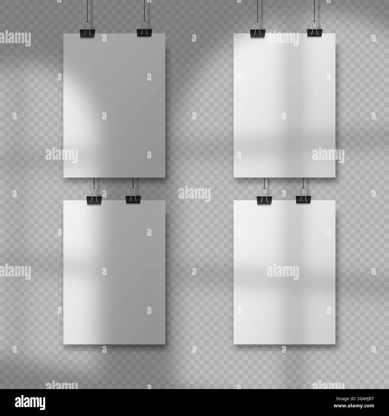 Abstract poster design with hanging papers. Hanging A4 paper poster ...