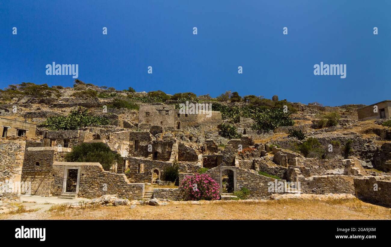 Spinalonga, Greece, Ruins of former leper colony Stock Photo - Alamy