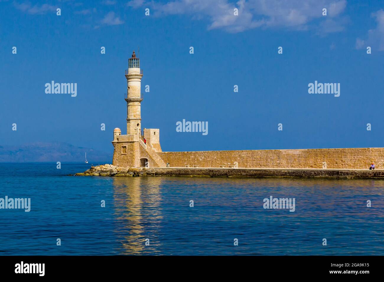 Chania, venetian old harbour and lighthouse, Crete Greece Stock Photo ...