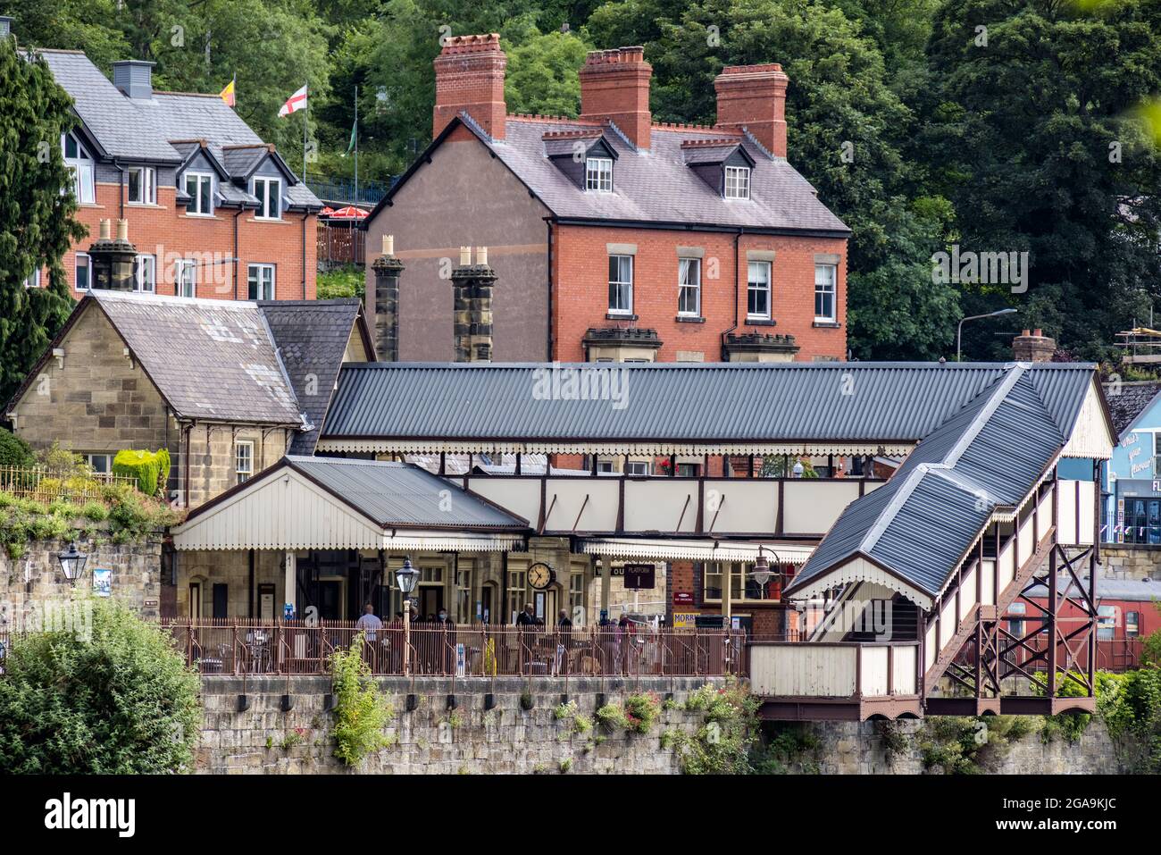 LLANGOLLEN, DENBIGHSHIRE, WALES - JULY 11 : View across the River Dee ...