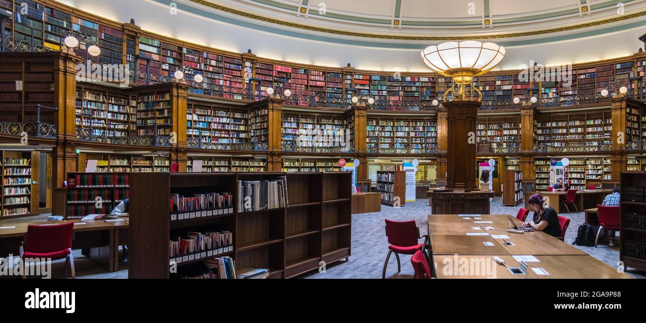 LIVERPOOL, UK - JULY 14 : Traditional wood paneled library in Liverpool ...
