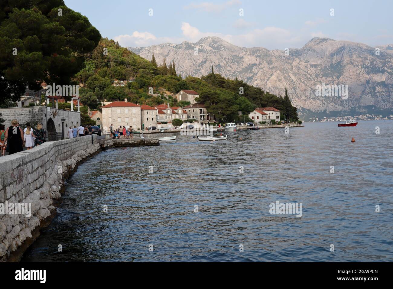 Perast, Montenegro - July 20, 2021 Beautiful view of blue sea and ...