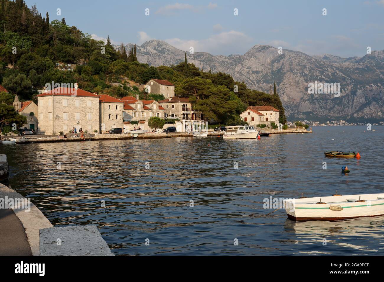 Perast, Montenegro - July 20, 2021 Beautiful view of the houses on the ...