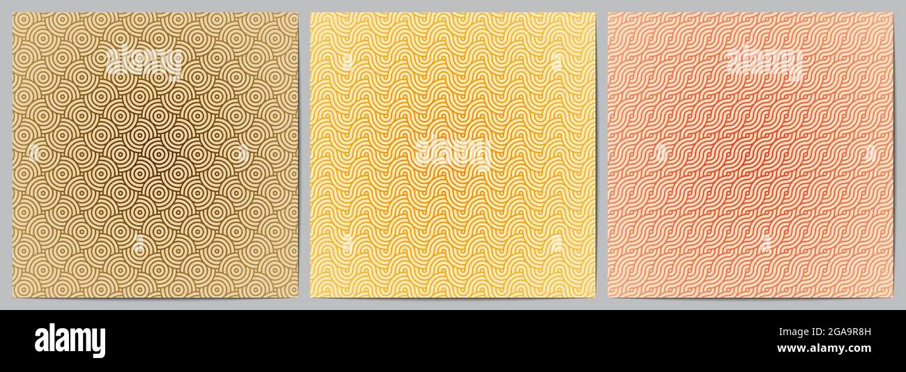 Set of abstract geometric pattern with circle overlapping. Waves lines ...