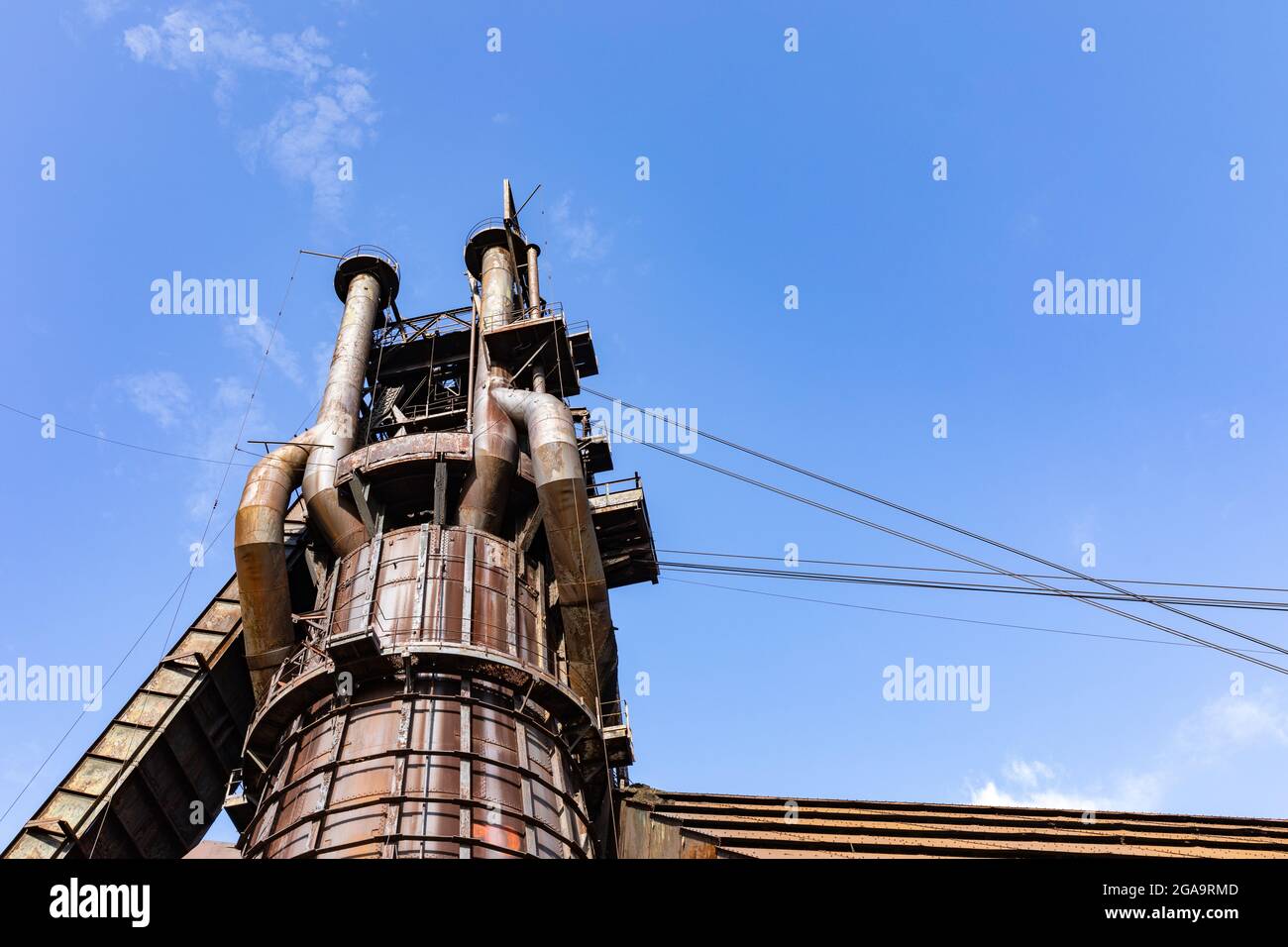 Large industrial structure in an abandoned steel mill complex, rusting ...