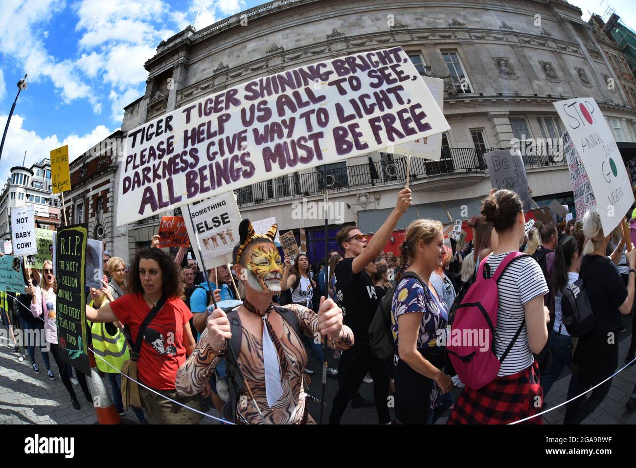 The Official Animal Rights March, London, 2018. Activists marching ...