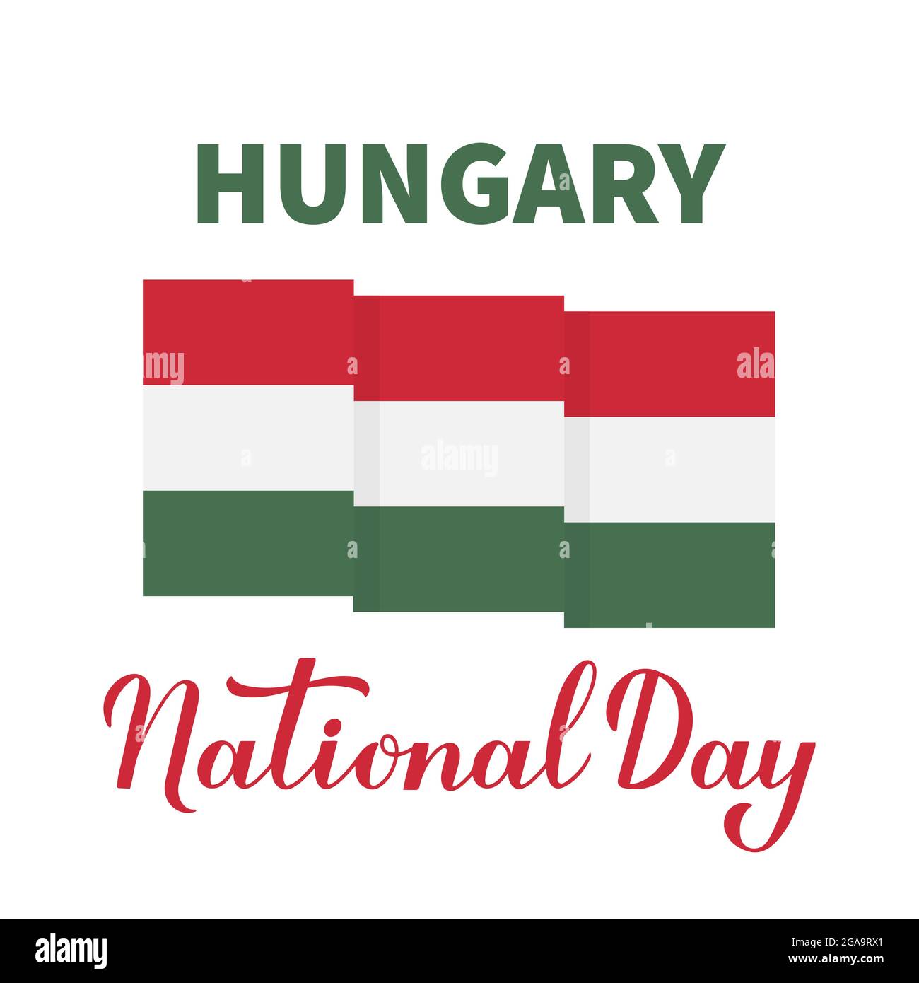 Hungary National Day lettering with Hungarian flag isolated on white ...