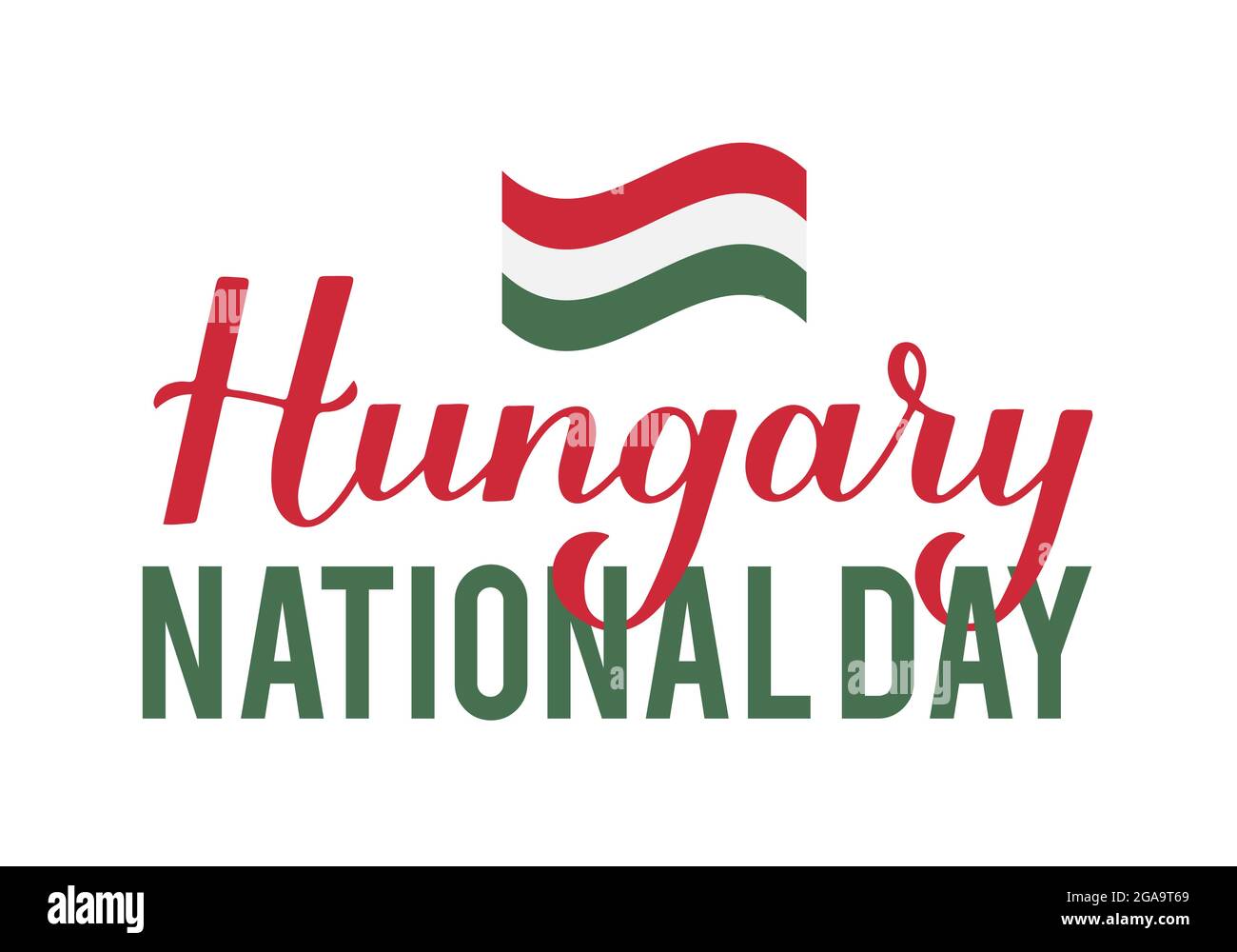 Hungary National Day lettering with Hungarian flag isolated on white ...