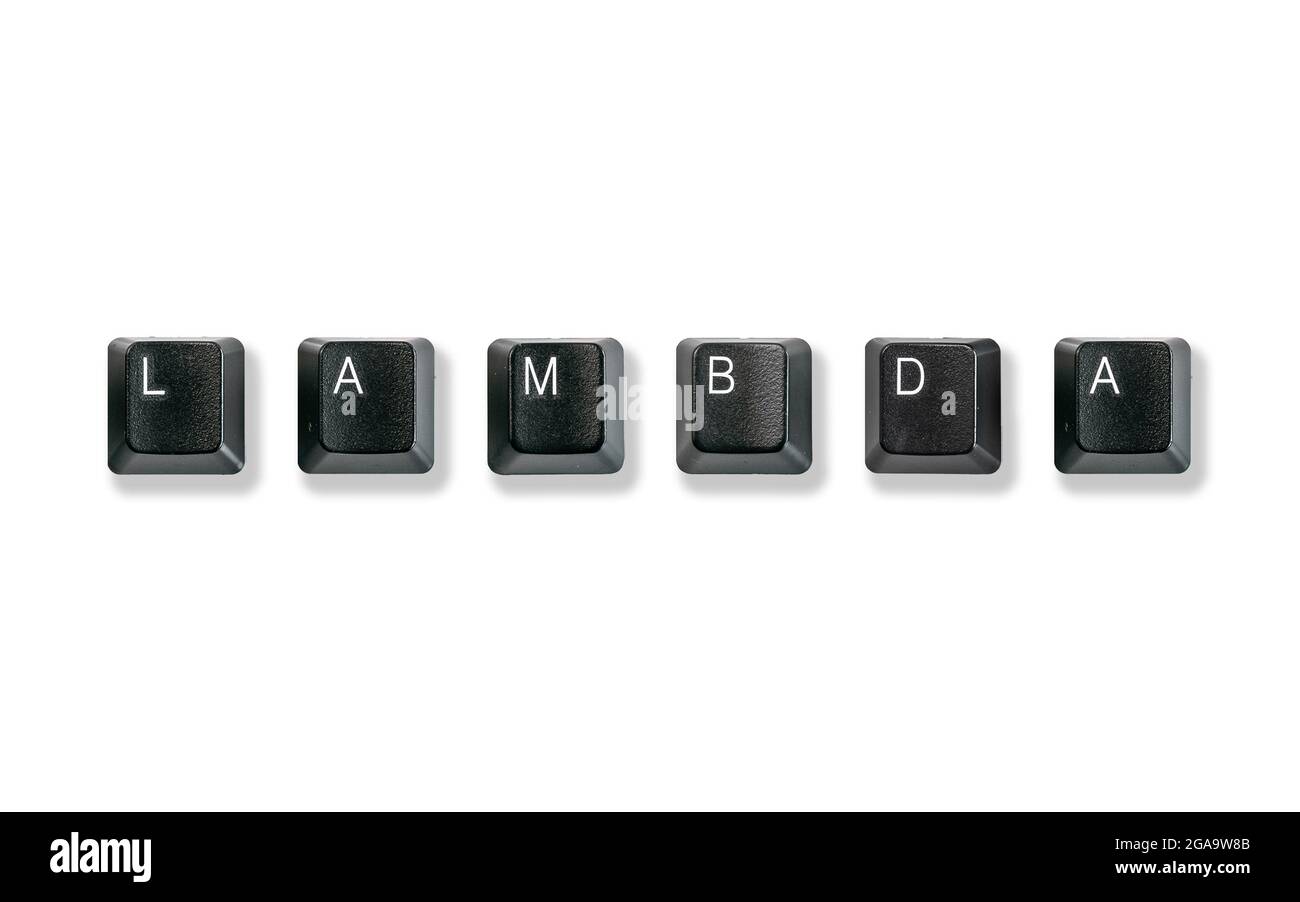Computer keyboard keys spelling Lambda, isolated on white background ...