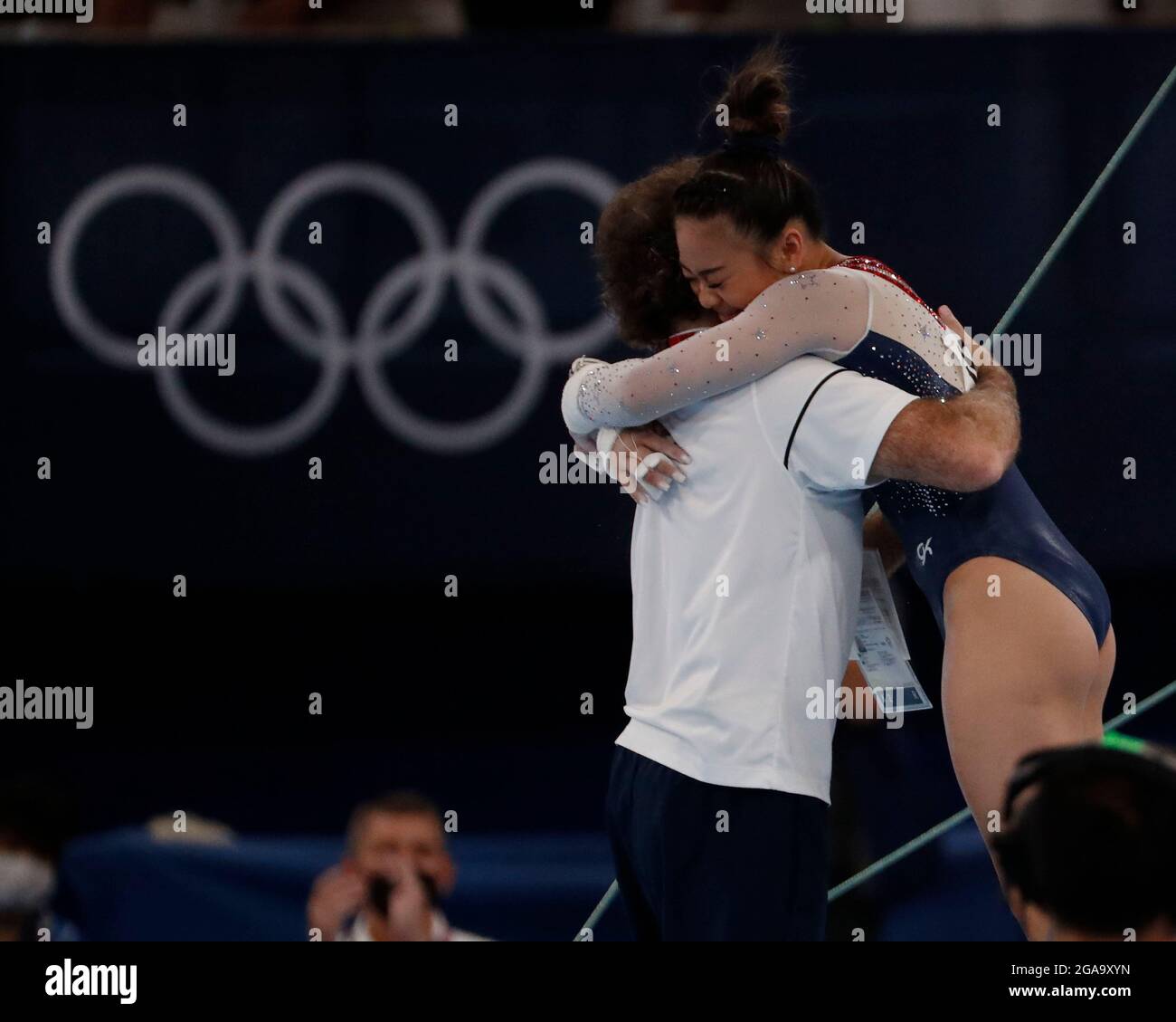 Tokyo, Kanto, Japan. 29th July, 2021. Sunisa Lee (USA) gets a hug from ...