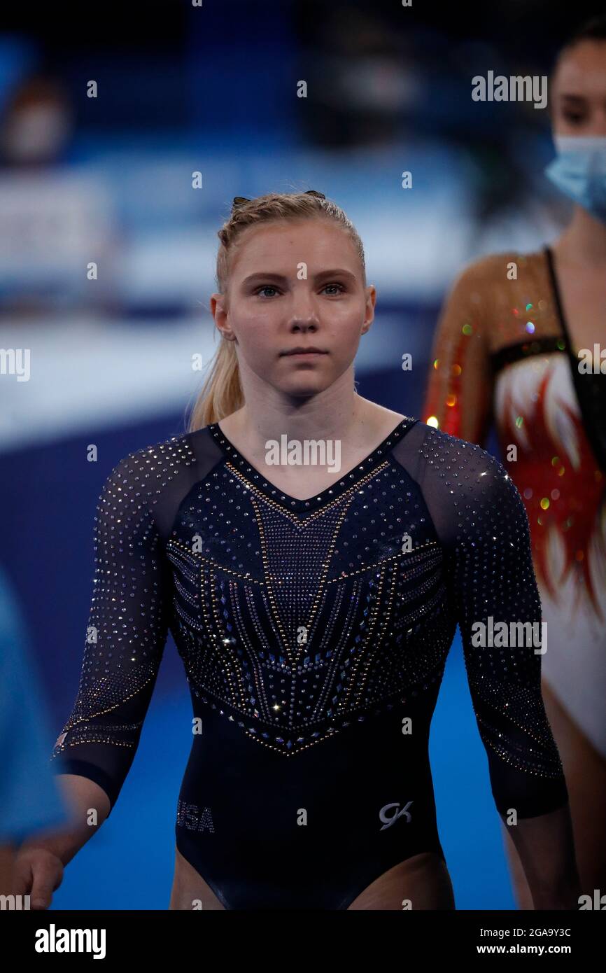 Tokyo, Kanto, Japan. 29th July, 2021. Jade Carey (USA) shown between ...