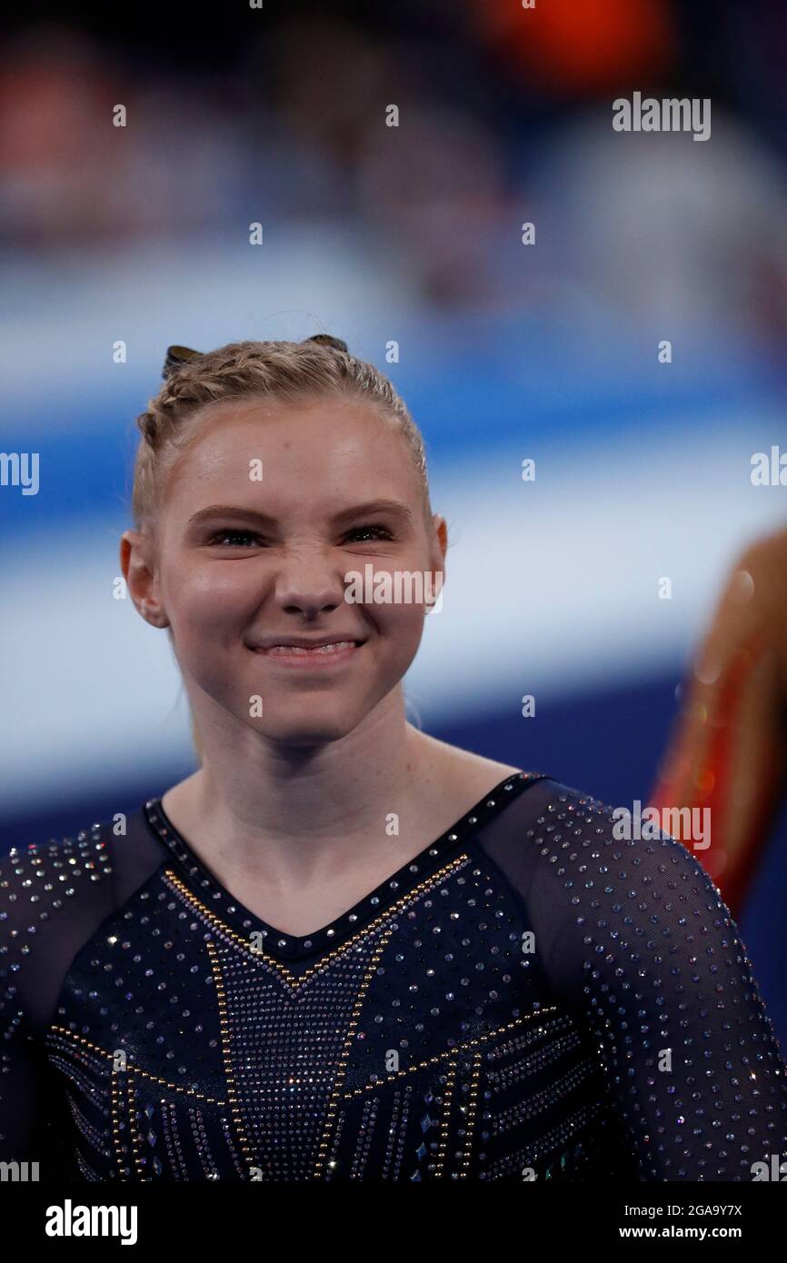 Tokyo, Kanto, Japan. 29th July, 2021. Jade Carey (USA) shown between ...