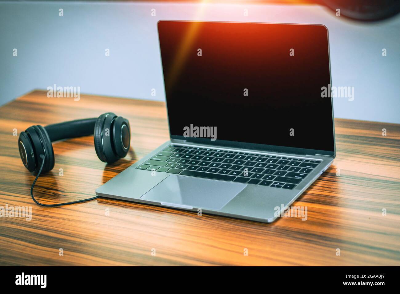 Computer laptop on desk at home work form home Stock Photo - Alamy