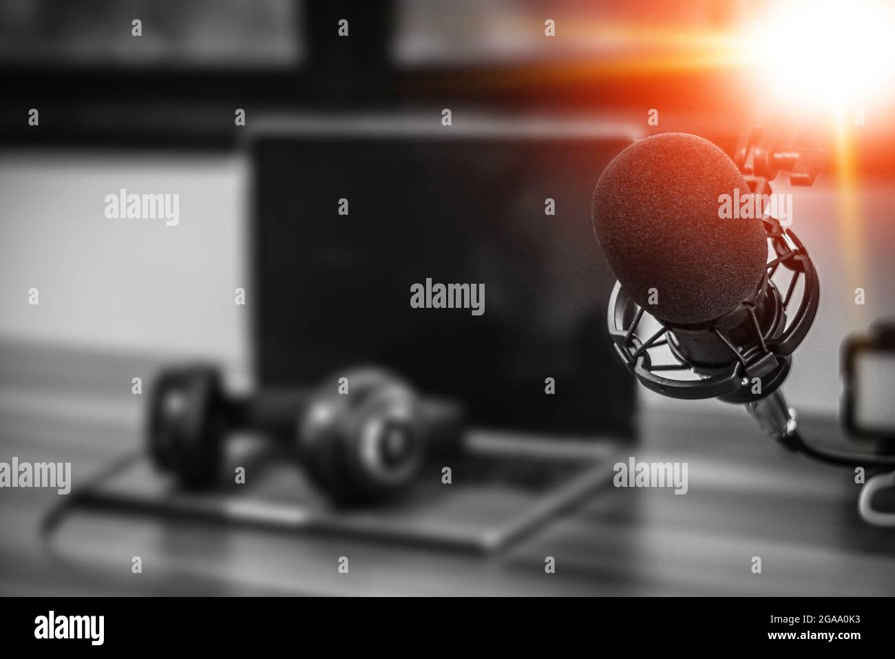 Microphone in studio for professional speaker Stock Photo - Alamy
