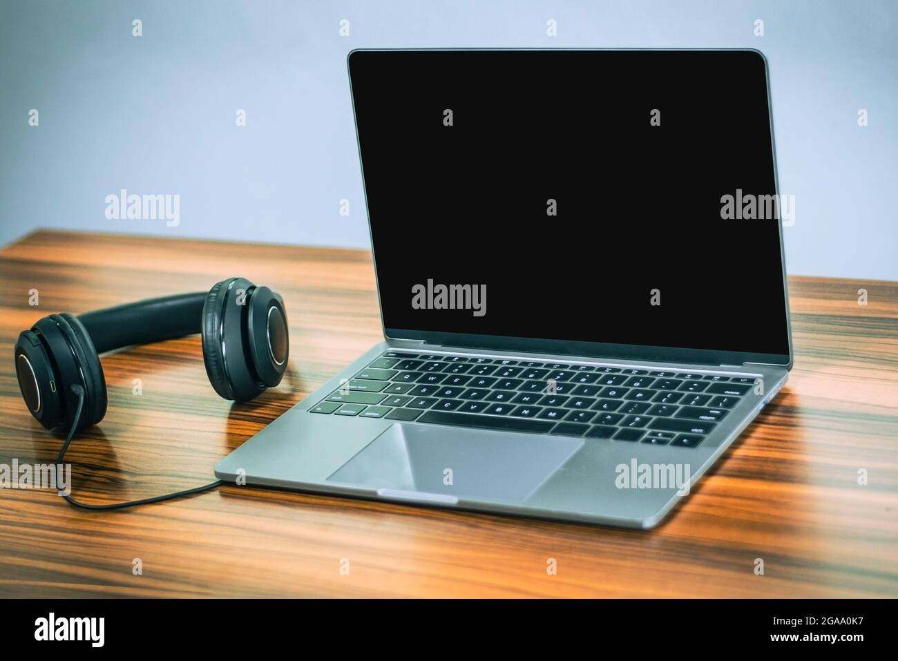 Computer laptop on desk at home work form home Stock Photo - Alamy