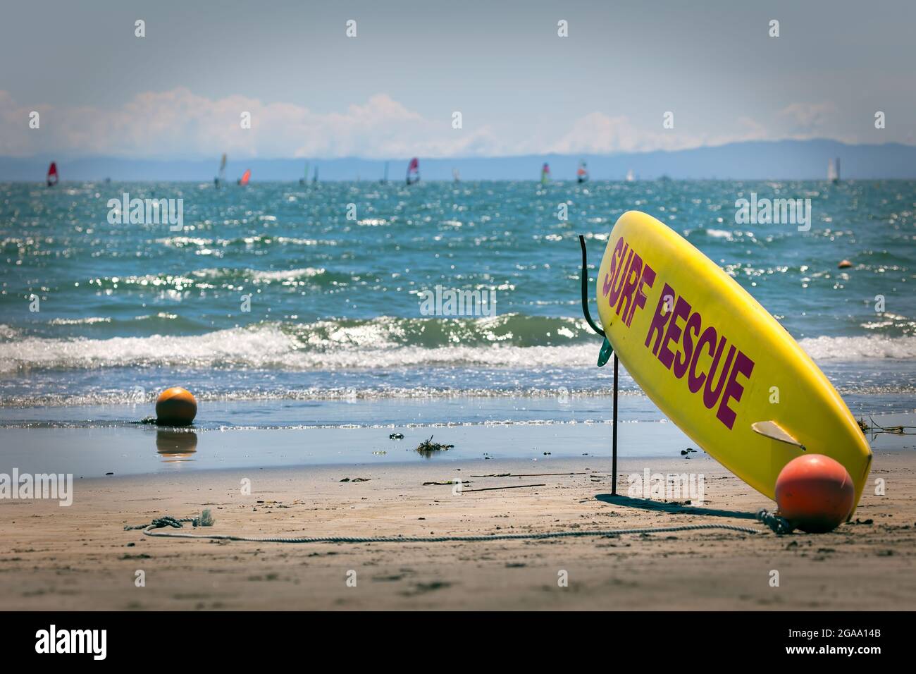 Life guard surf boards sits at the ready on Zaimokuza Beach near ...