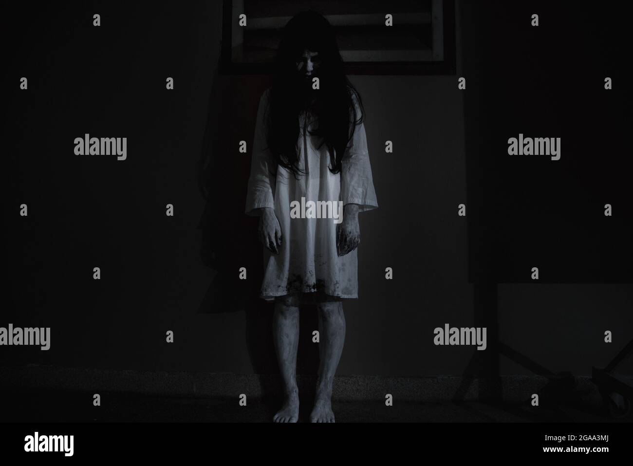 Woman ghost horror face her standing looking eyes, halloween concept ...