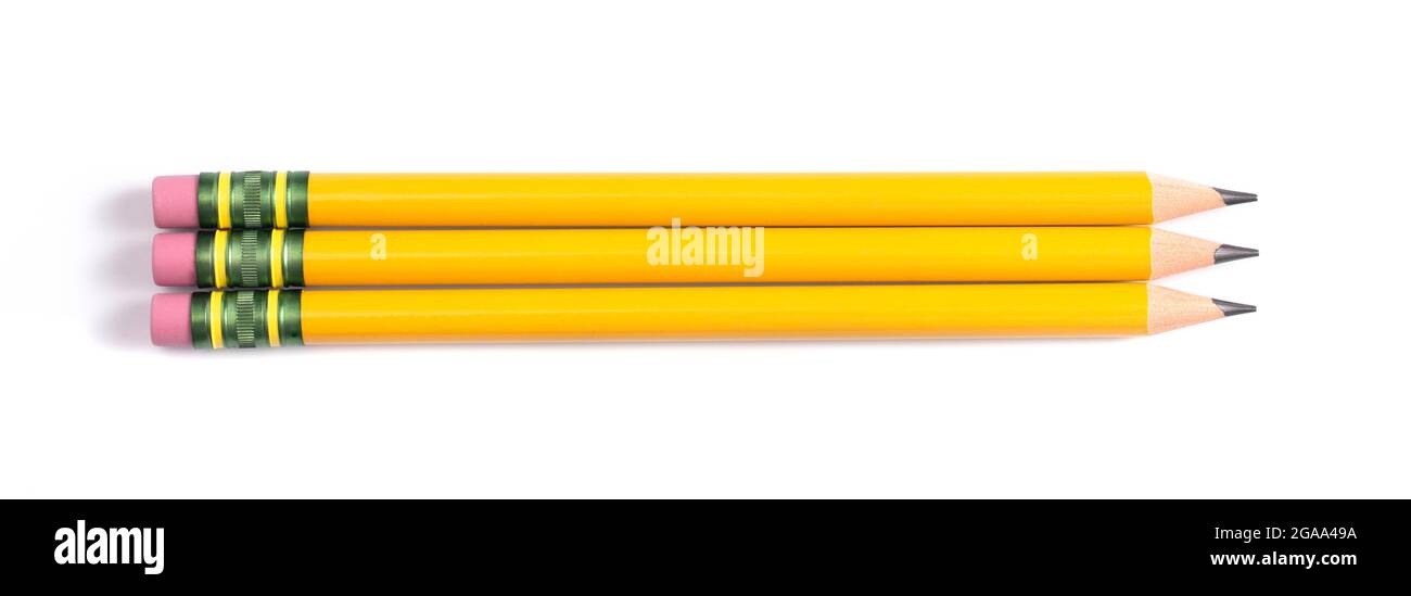 Three Chunky Yellow Pencils for Learning to Write on a White Background ...