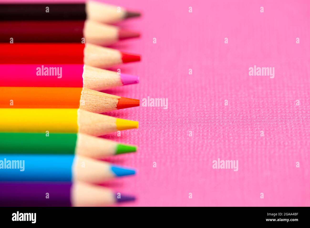 Set of Rainbow Colored Pencils on a Bright Pink Background Stock Photo ...